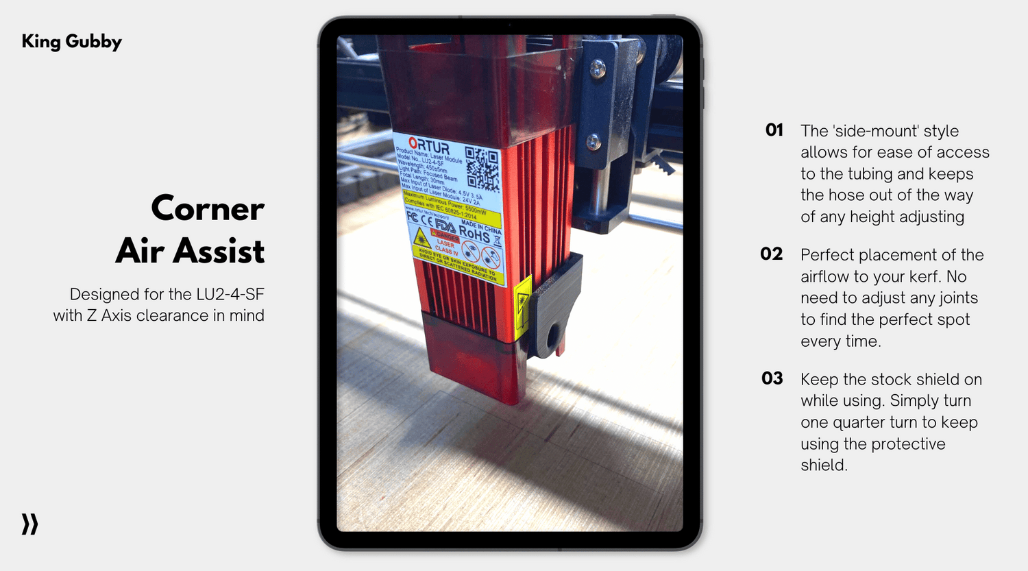 Improve Your Laser Engraving Results with King Gubby's Corner Air Assi